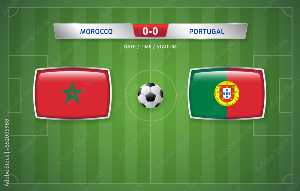 Morocco vs Portugal scoreboard broadcast template for sport soccer ...