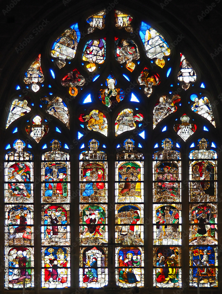 In Locronan, in Brittany, the stained glass window of the Saint-Ronan ...
