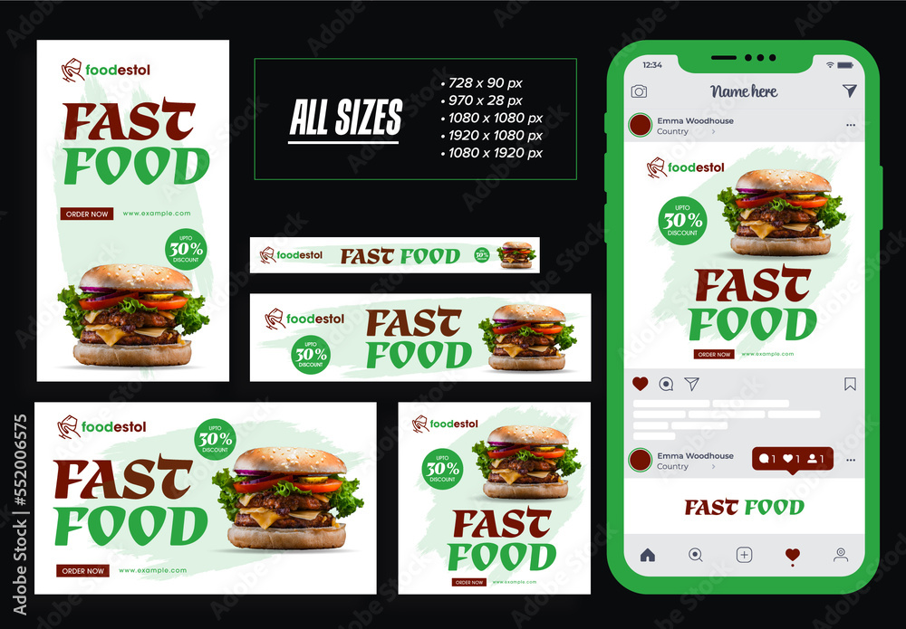 Fast Food Web Banner Ads Sets Stock Template | Adobe Stock