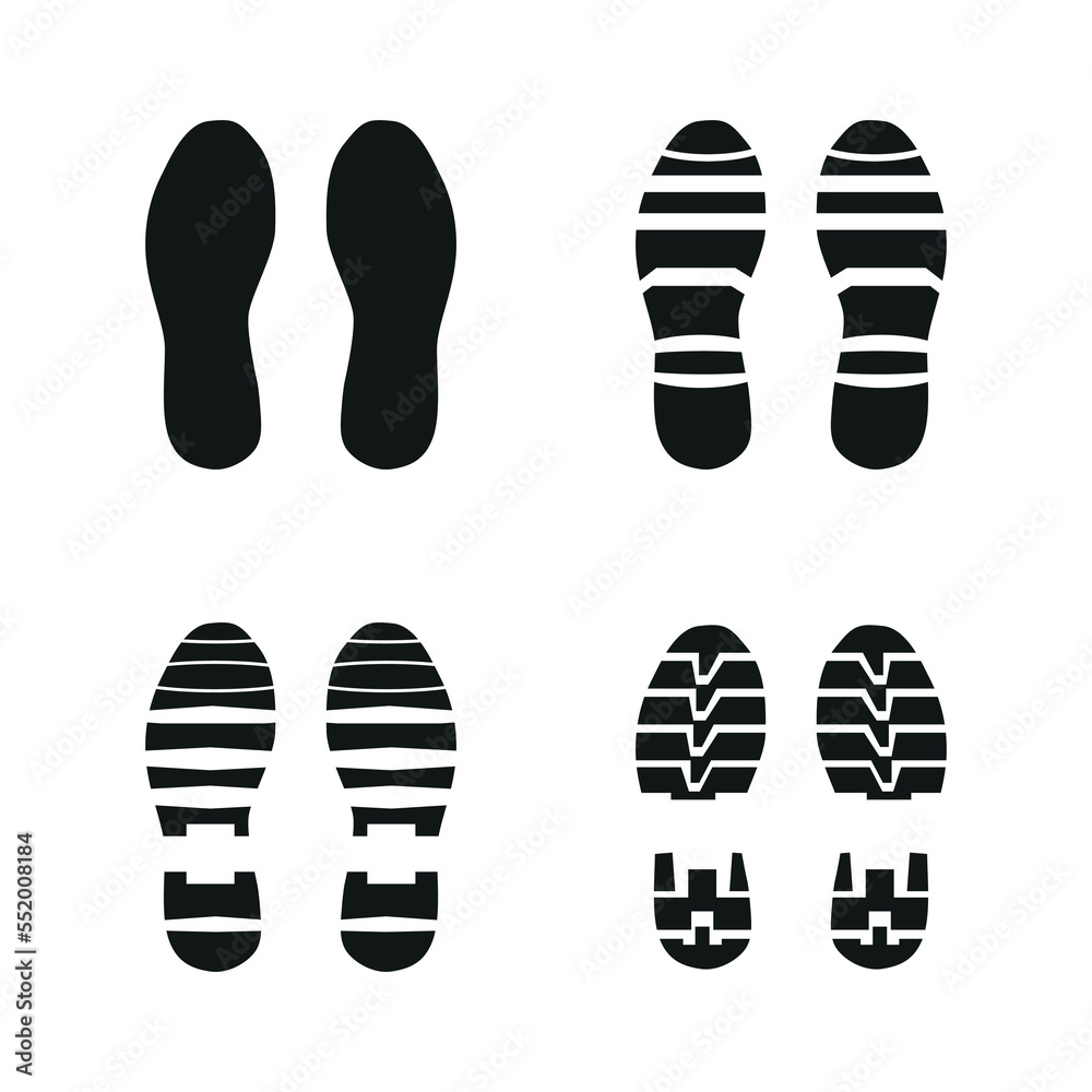 Footprint of human shoes, vector set isolated on white background ...