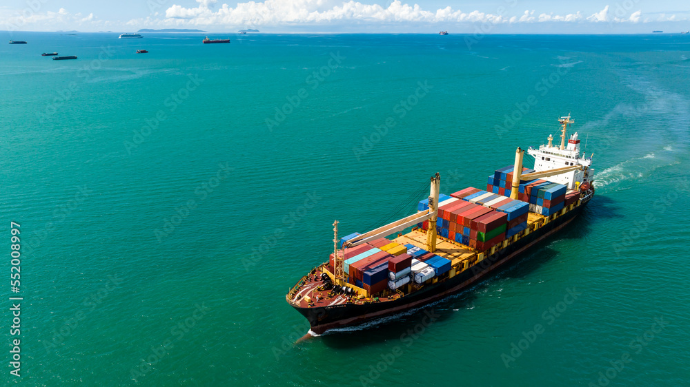 cargo logistics container ship sailing in green sea to import export ...