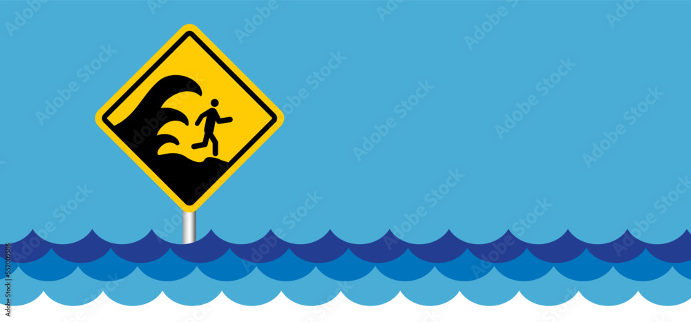 Drawing cartoon tsunami warning, shock wave. A tsunamis is an extremely ...