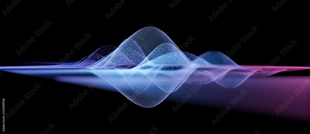 Illustration of abstract wireframe sound waves, visualization of ...