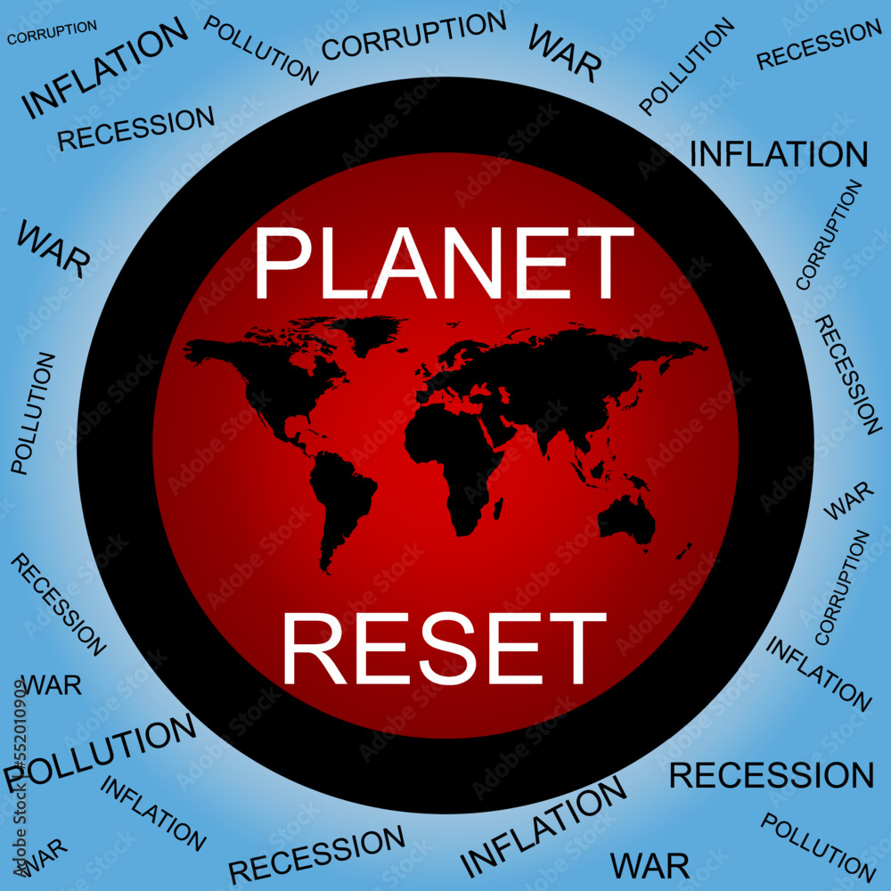 Vector illustration of planet earth reset button. Global problems of ...