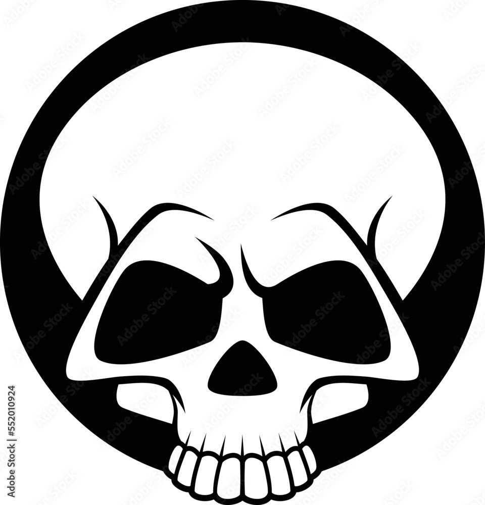 Black and white human skull icon. Symbol or emblem for logo or tattoo ...