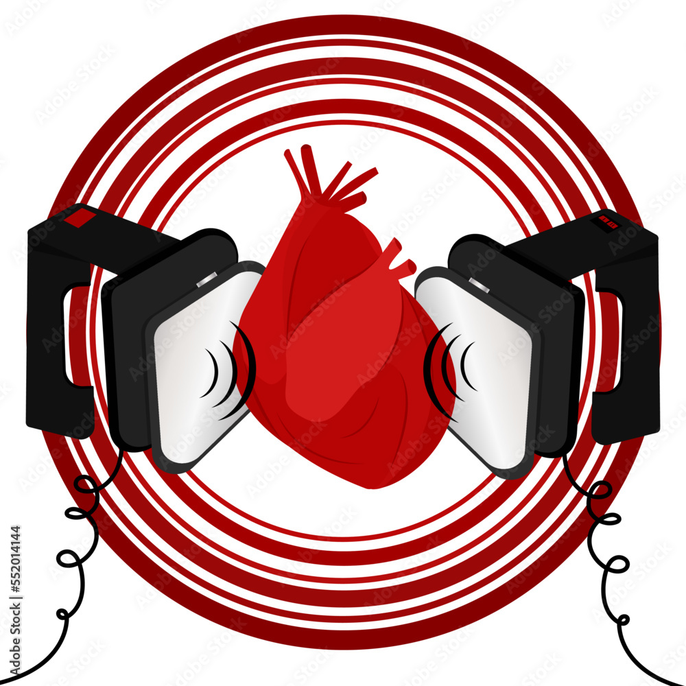 Medicine and cardiology. Defibrillator restore heart rate to life ...