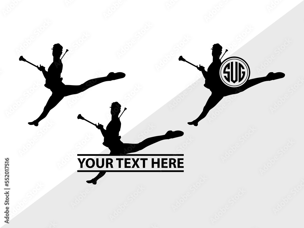 Baton Twirling Monogram, Baton Twirling Silhouette, Baton Twirling SVG ...