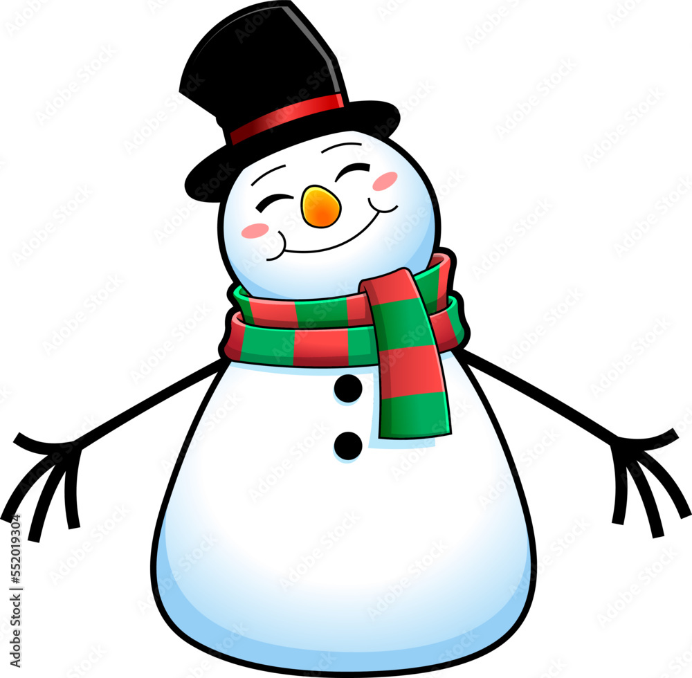 Happy Snowman Cartoon Character With Open Arms For Hugging. Vector Hand ...
