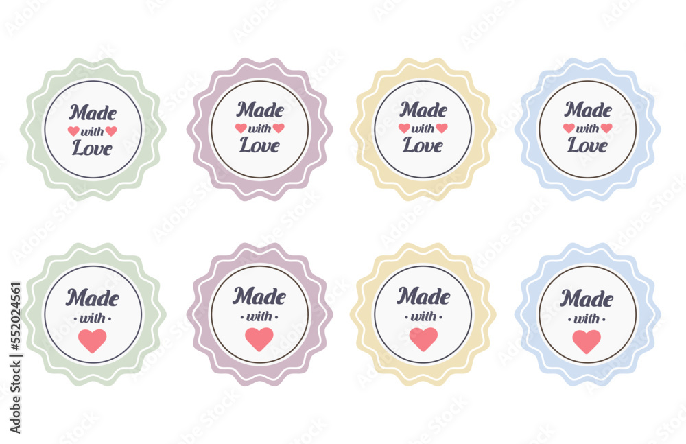 Made with Love emblems. Handcrafted Icon signs. Handmade label badges ...