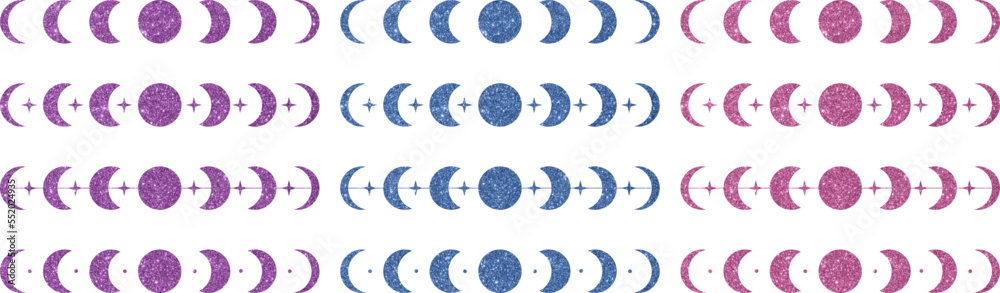 Purple, blue and pink glitter moon phases shapes Stock Vector | Adobe Stock