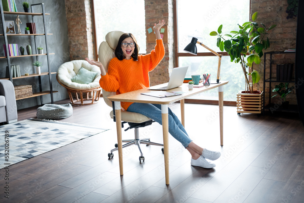 Portrait of positive adorable lady boss ceo hr realtor sitting chair ...