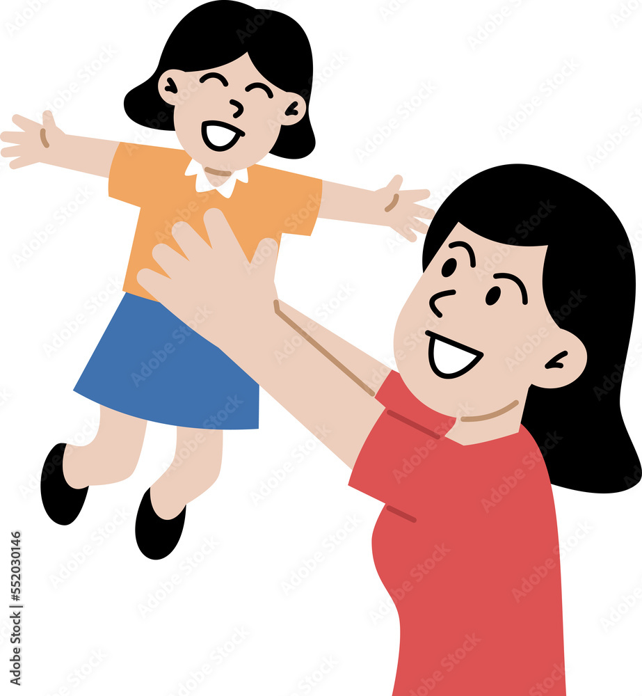 happy family with children. mother playing with daughter. Cute cartoon ...