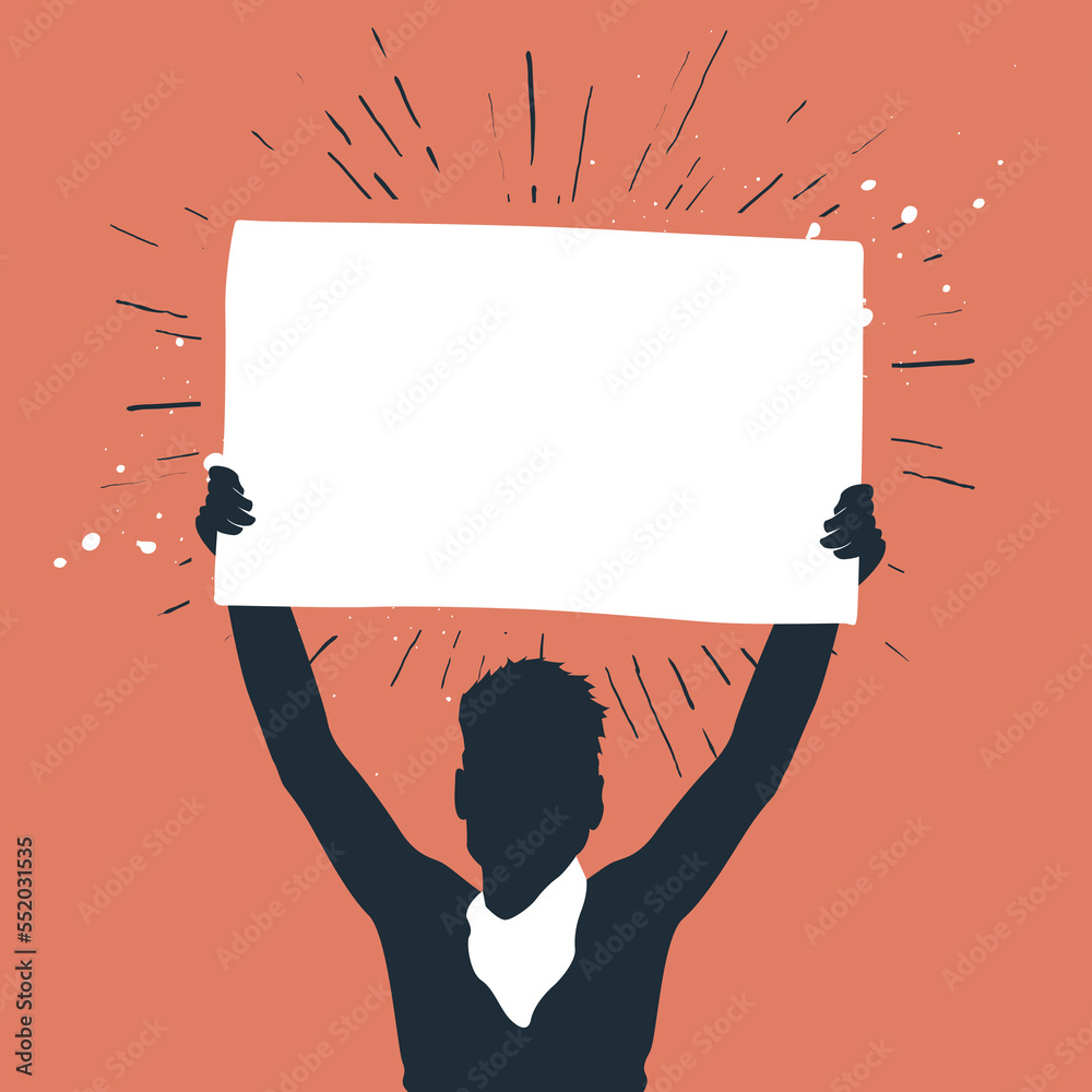 Silhouette Of Man Holding Protest Sign Stock Vector | Adobe Stock