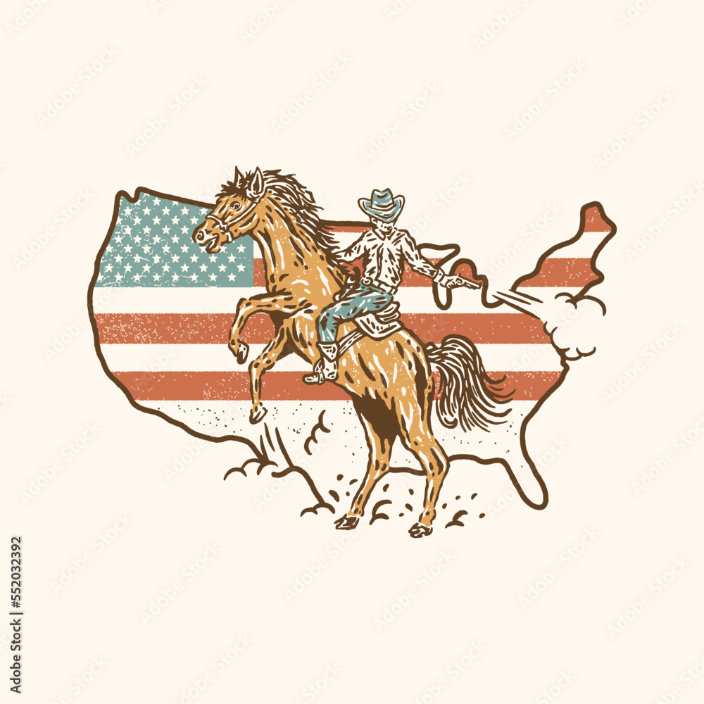 cowboy illustration rodeo graphic American design flag vintage wild ...