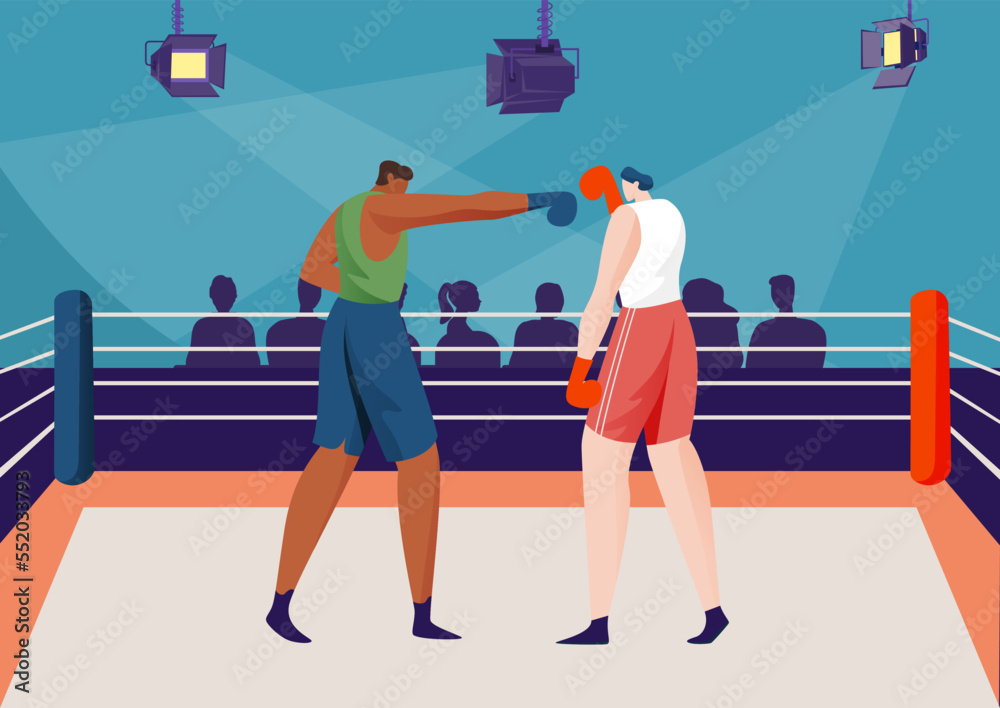 Fight boxing in ring concept, vector illustration. Flat man fighter ...