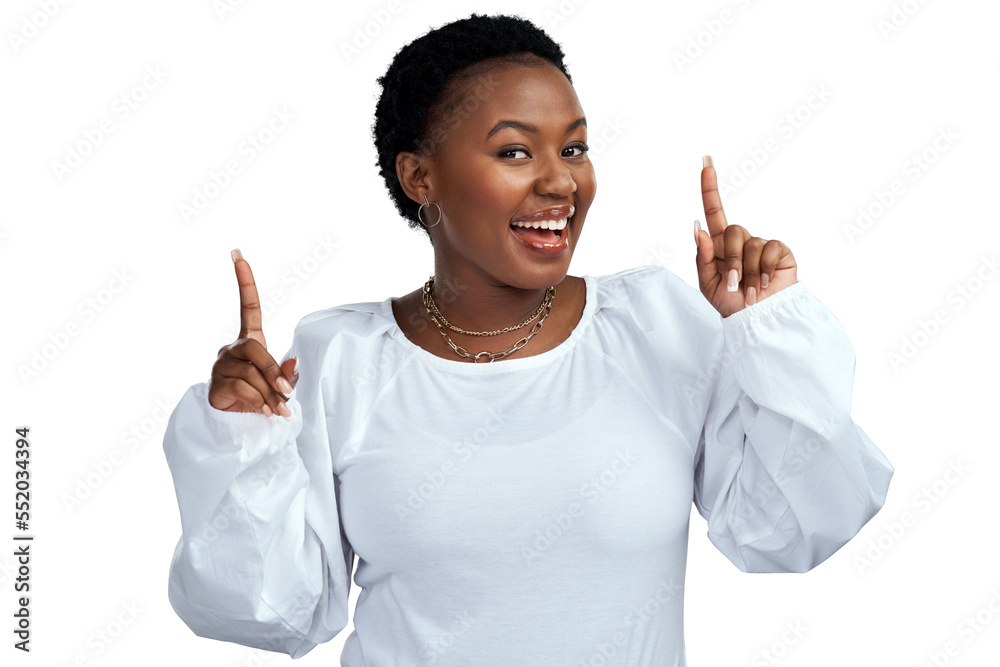 PNG hot of a young woman pointing up while posing. Stock Photo | Adobe ...