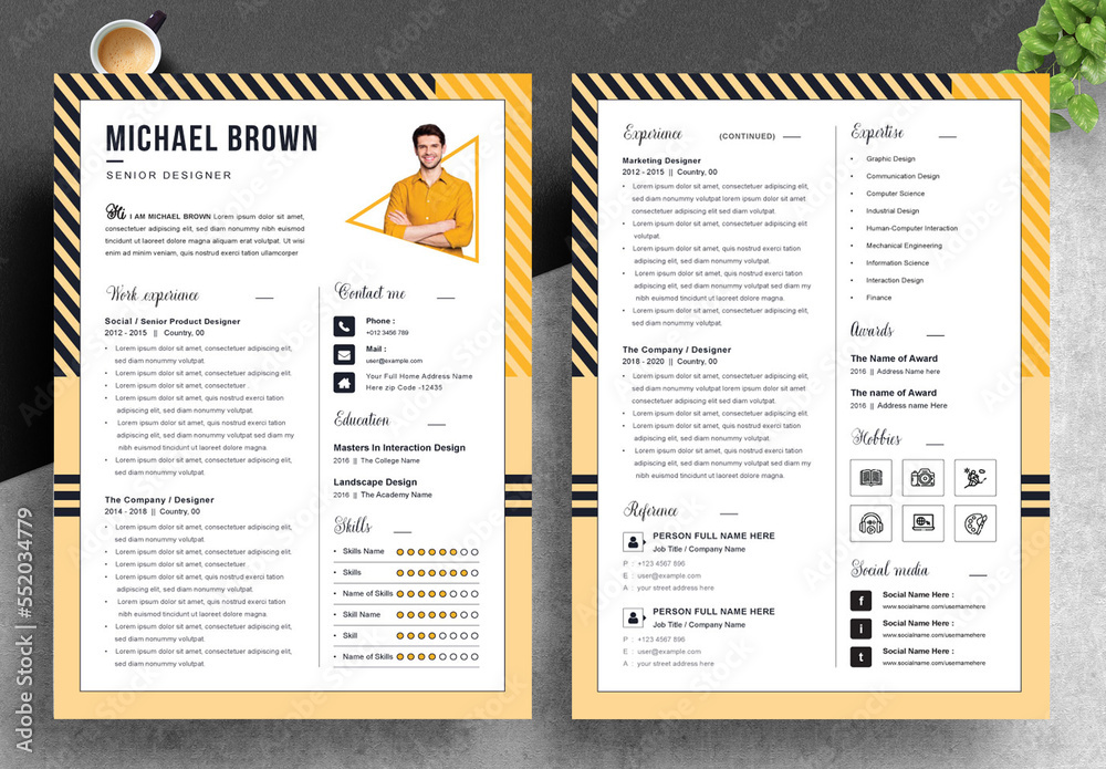 Clean and Professional Resume CV Design Layout Stock Template | Adobe Stock