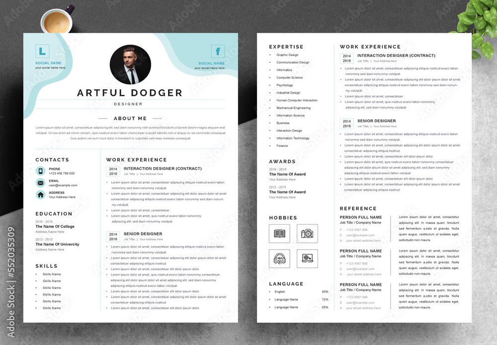 Professional Resume And Cover Letter Layout With Photo Stock Template ...