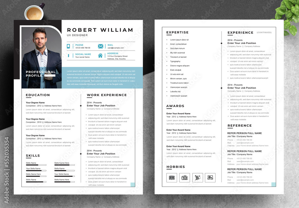 Resume & Cv Design Layout Stock Template | Adobe Stock
