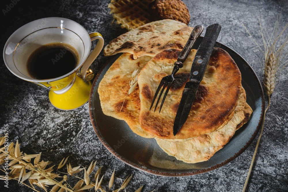 Dark background on the table. Exotic cuisine still life- indian food ...