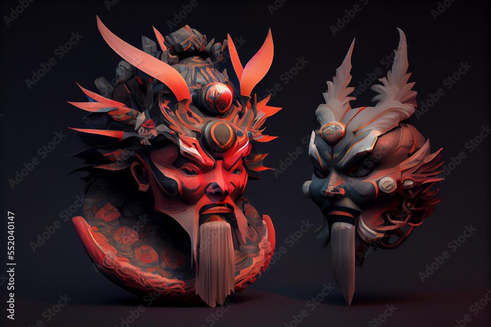 mock up display traditional Japanese Tengu masks generative AI, 3d ...