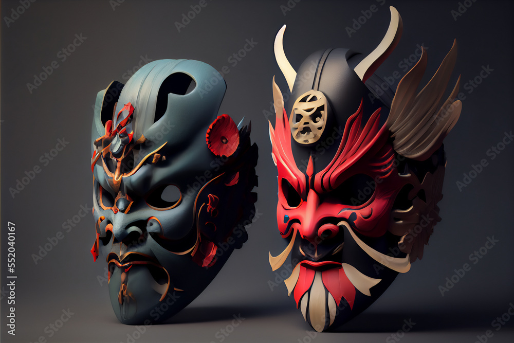 mock up display traditional Japanese Tengu masks generative AI, 3d ...