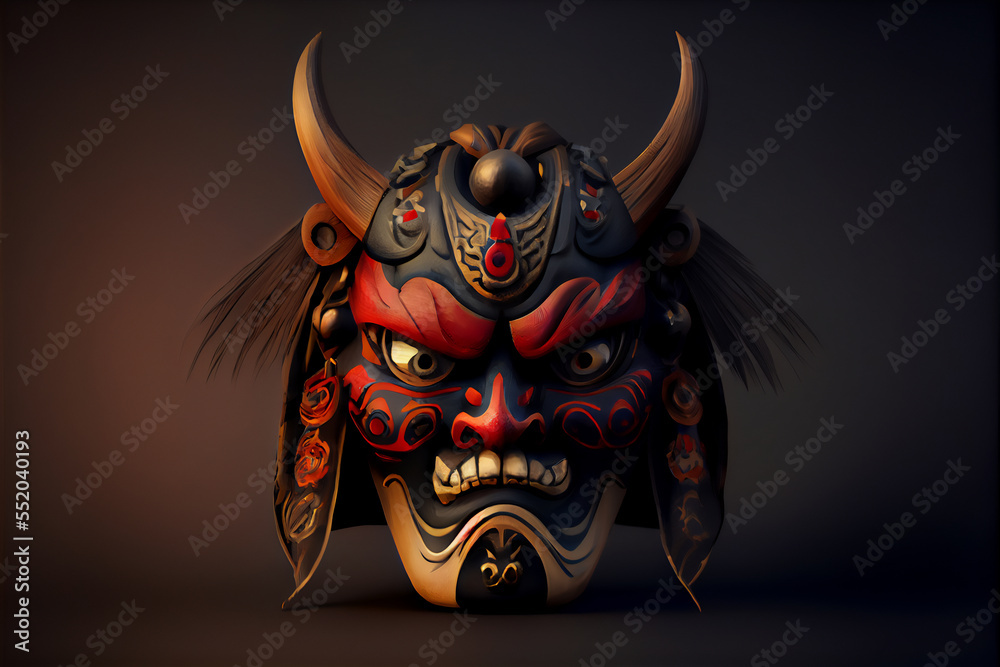 mock up display traditional Japanese Tengu masks generative AI, 3d ...