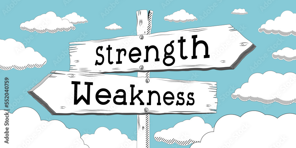 Strength and weakness - outline signpost with two arrows Stock ...