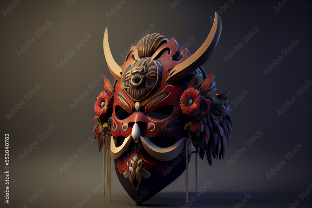 mock up display traditional Japanese Tengu masks generative AI, 3d ...