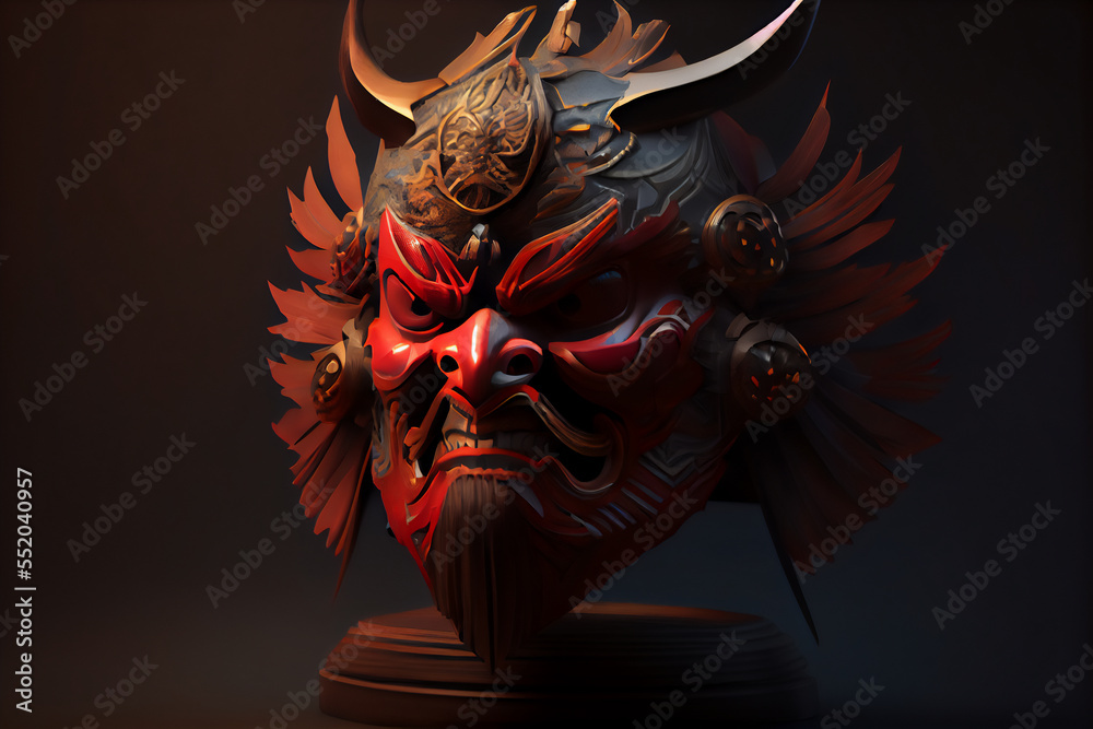 mock up display traditional Japanese Tengu masks generative AI, 3d ...