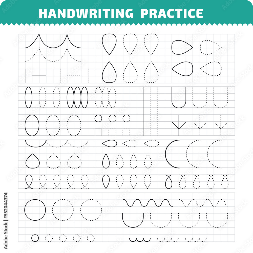 Educational practice page and tracing objects for writing study Stock ...