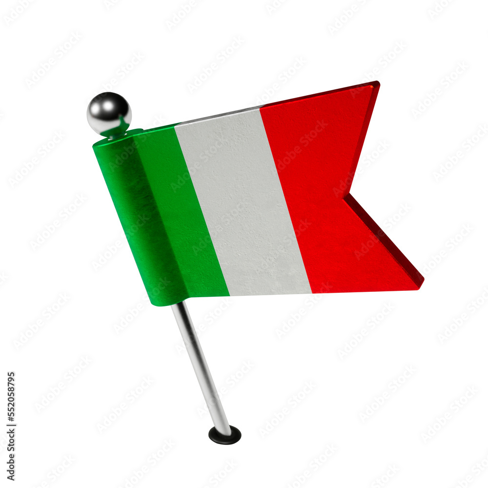 Flag of Italy. Board pin in the shape of a flag. The flag is tilted to ...