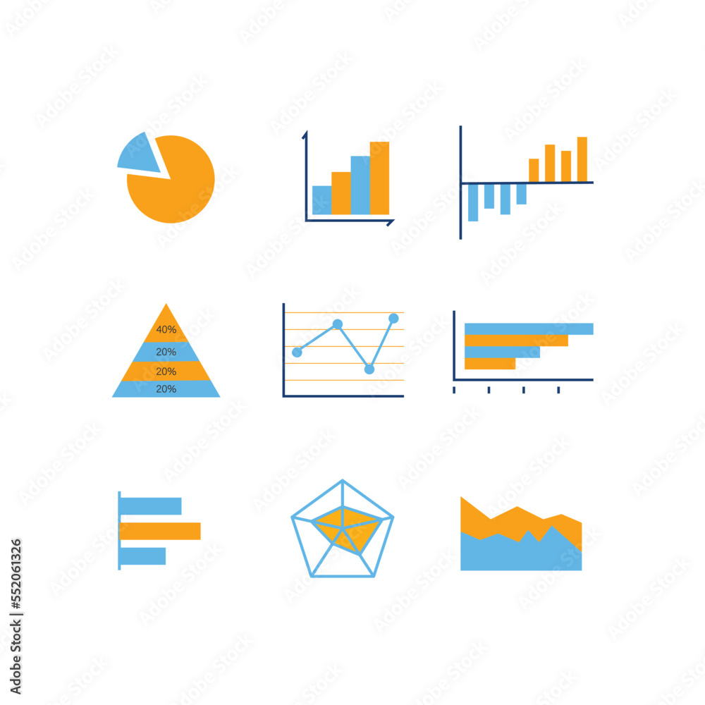 data presentation graphs icon set pie chart bar chart spider line ...