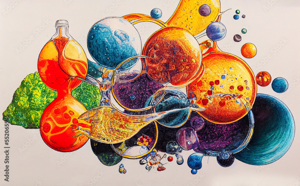 Chemical molecules of different shape and color, generative ai ...