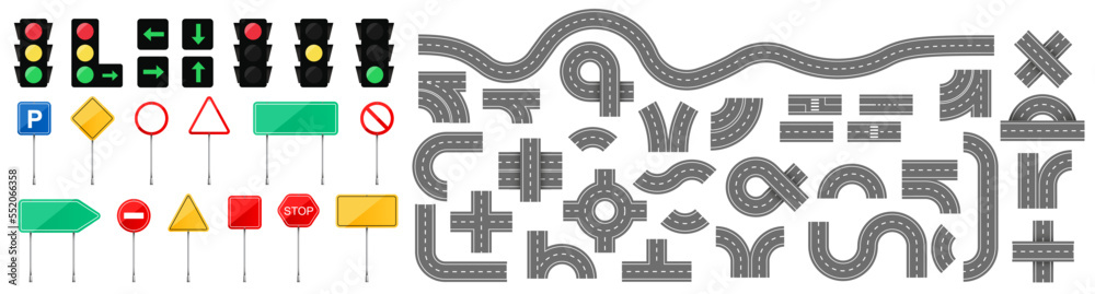 Big Realistic Set Of Road Signs And Traffic Lights. Street and road ...