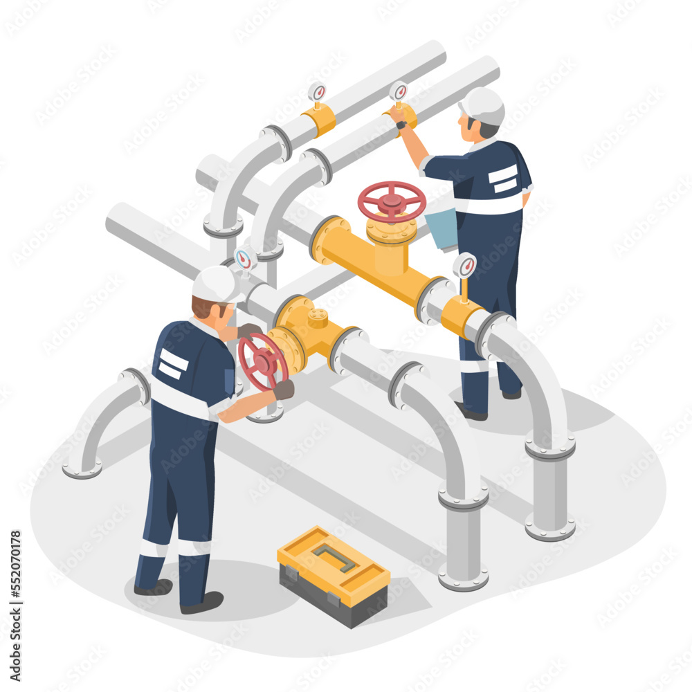 Valves and Piping technicians engineering checking service maintenance ...