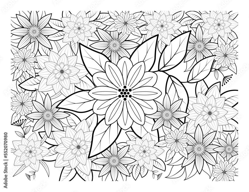 Coloring book for adults and older children. Coloring page with flowers ...