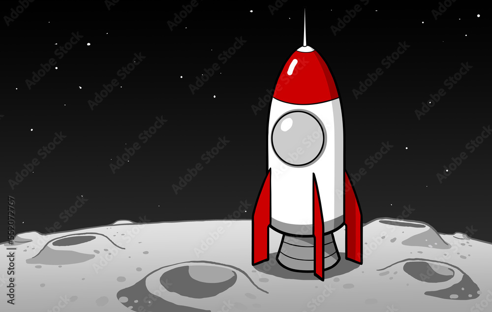 Cartoon spaceship on moon landing in outer space Stock Illustration ...