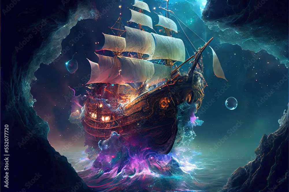Pirate ship trapped in a cosmic maelstrom nebula Stock Illustration ...