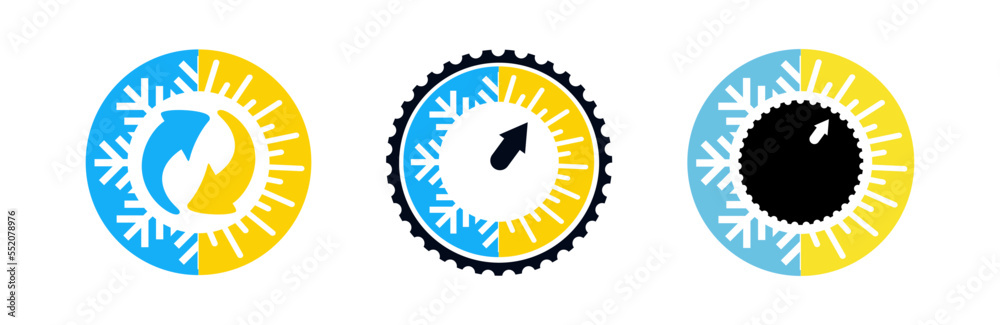 Set of climate symbols with sun and snowflakes. Change climat hot and ...