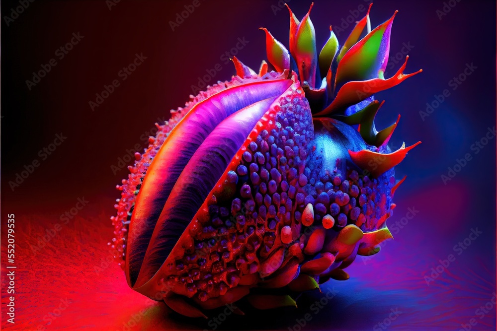 Exotic alien incredible bizarre fruit magenta scarle Stock Illustration ...