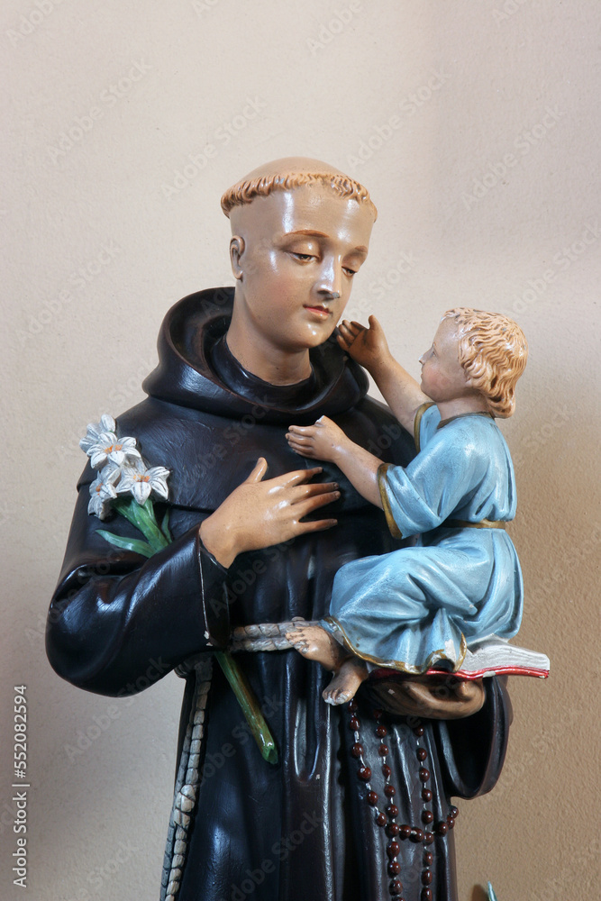 Saint Anthony of Padua holding the baby Jesus, statue in the parish ...
