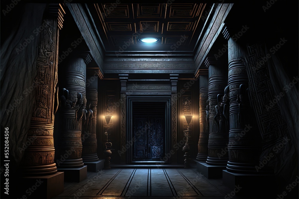Black room interior in ancient Egyptian style, gold decor, fantasy ...
