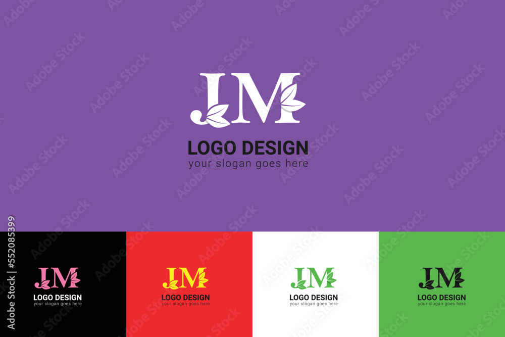 Ecology JM letters logo with green leaf. JM letters eco logo with leaf ...