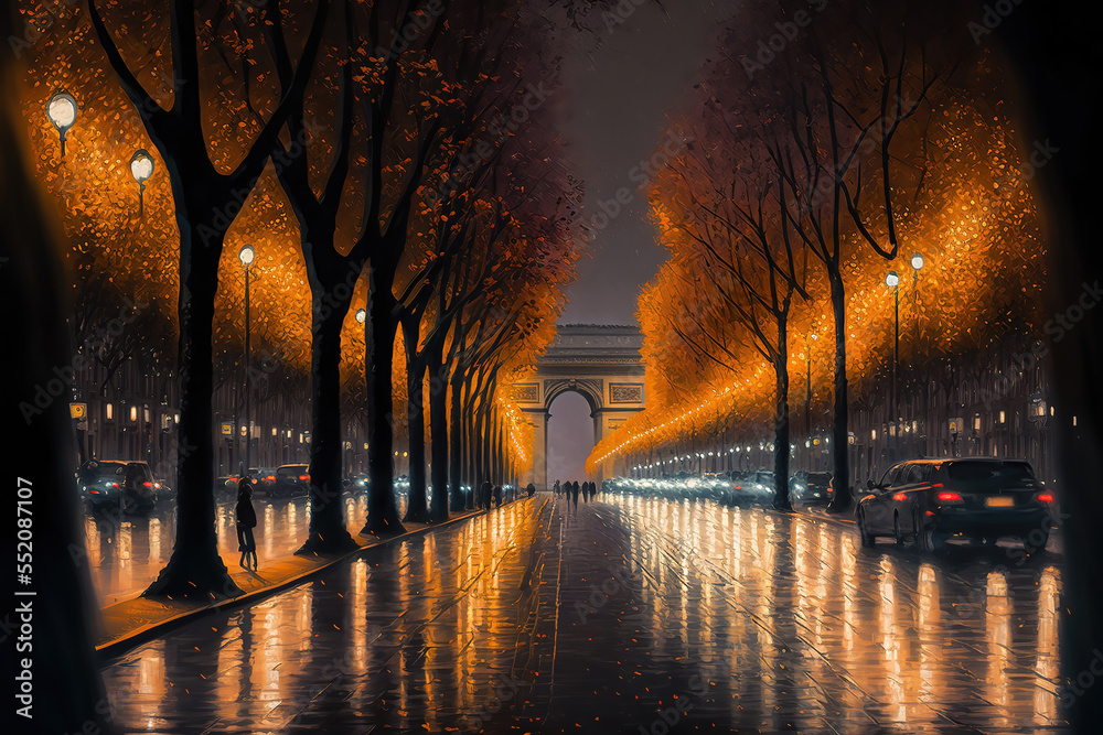 Generative AI : people walking down Avenue des Champs-Élysées in Paris ...