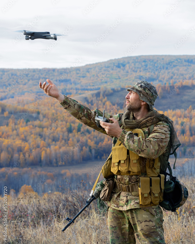 Vertical photo of an artillery spotter or military observer launch a ...