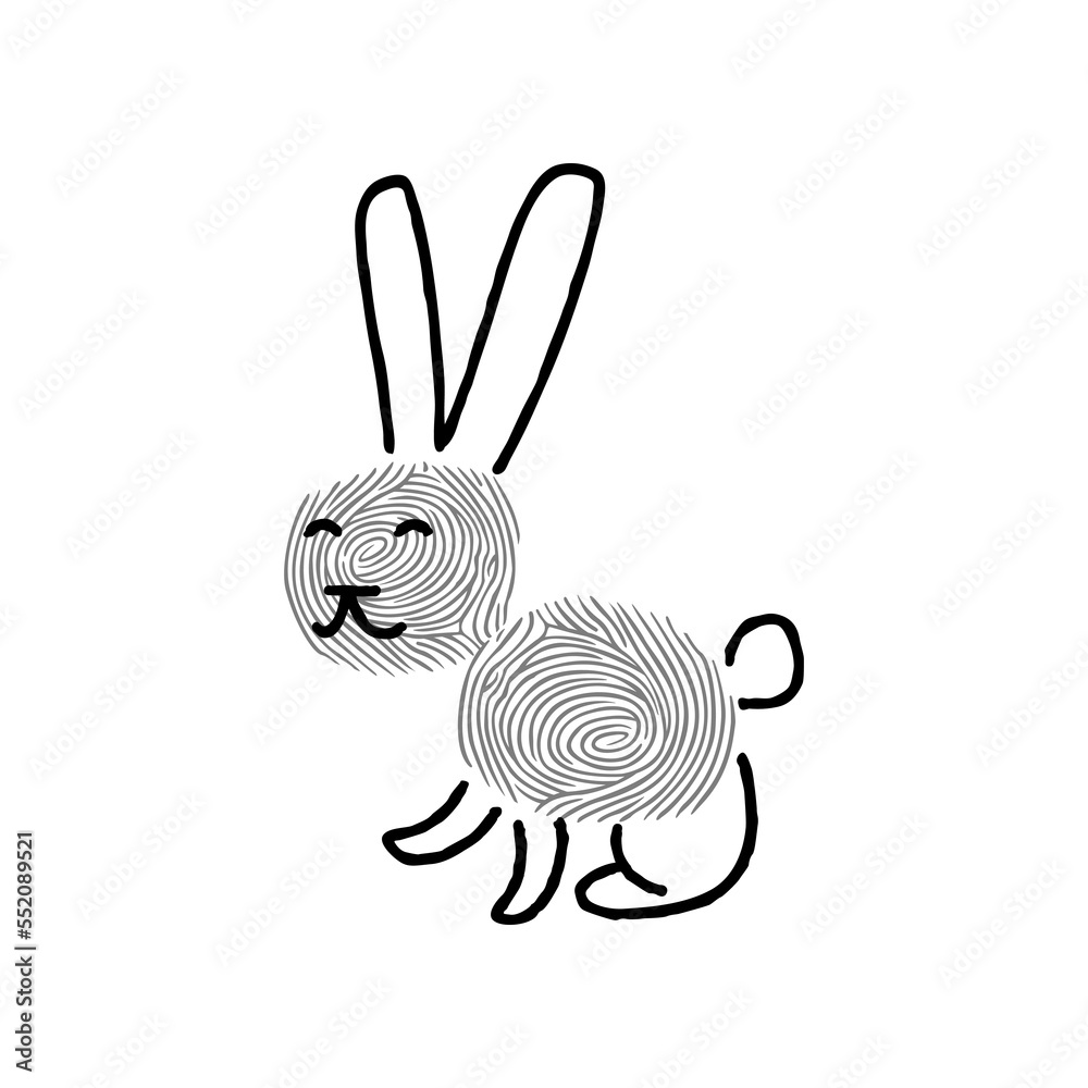 Cute fingerprint bunny cartoon illustration. Idea for painting animals ...