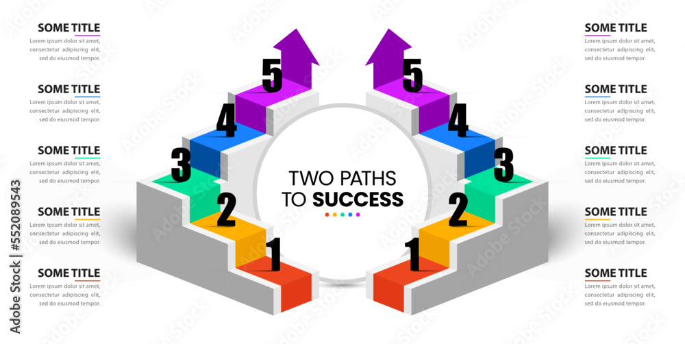 Infographic template. Two paths to success. Staircase with five steps ...