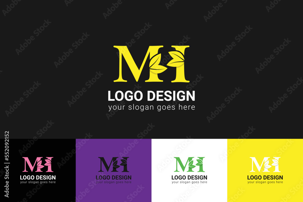 Ecology MI letters logo with green leaf. MI letters eco logo with leaf ...