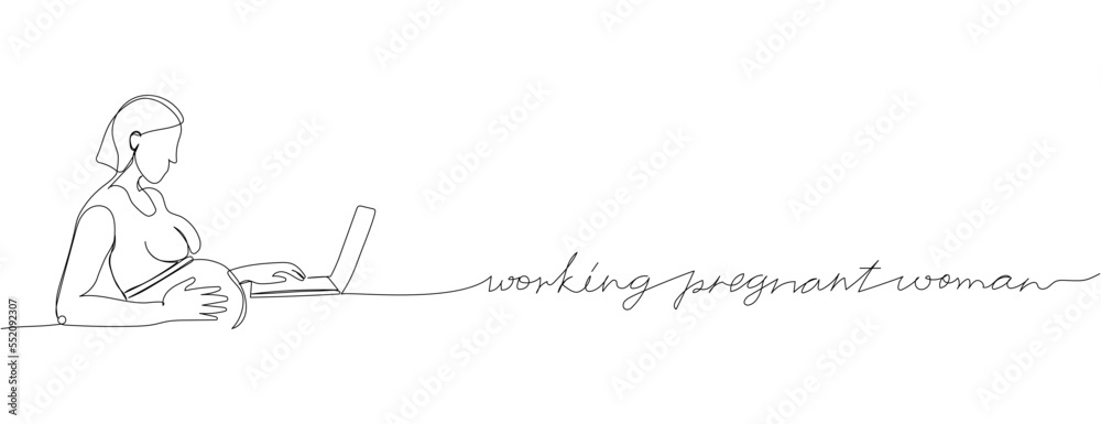 Working pregnant one line art with an inscription. Continuous line ...